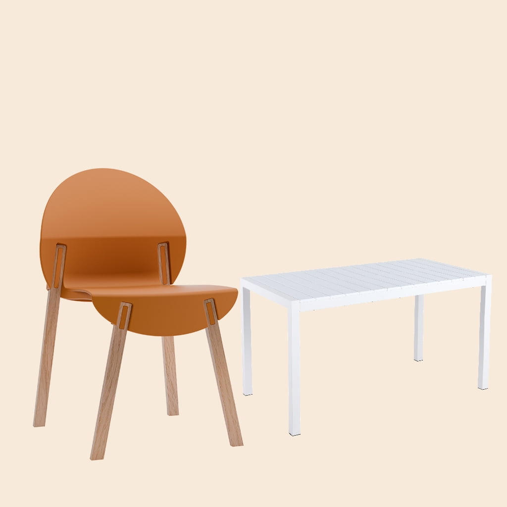 4-Pack Tropical Orange Chairs – Red Oak Wood Legs & PP Seat with 55 ...