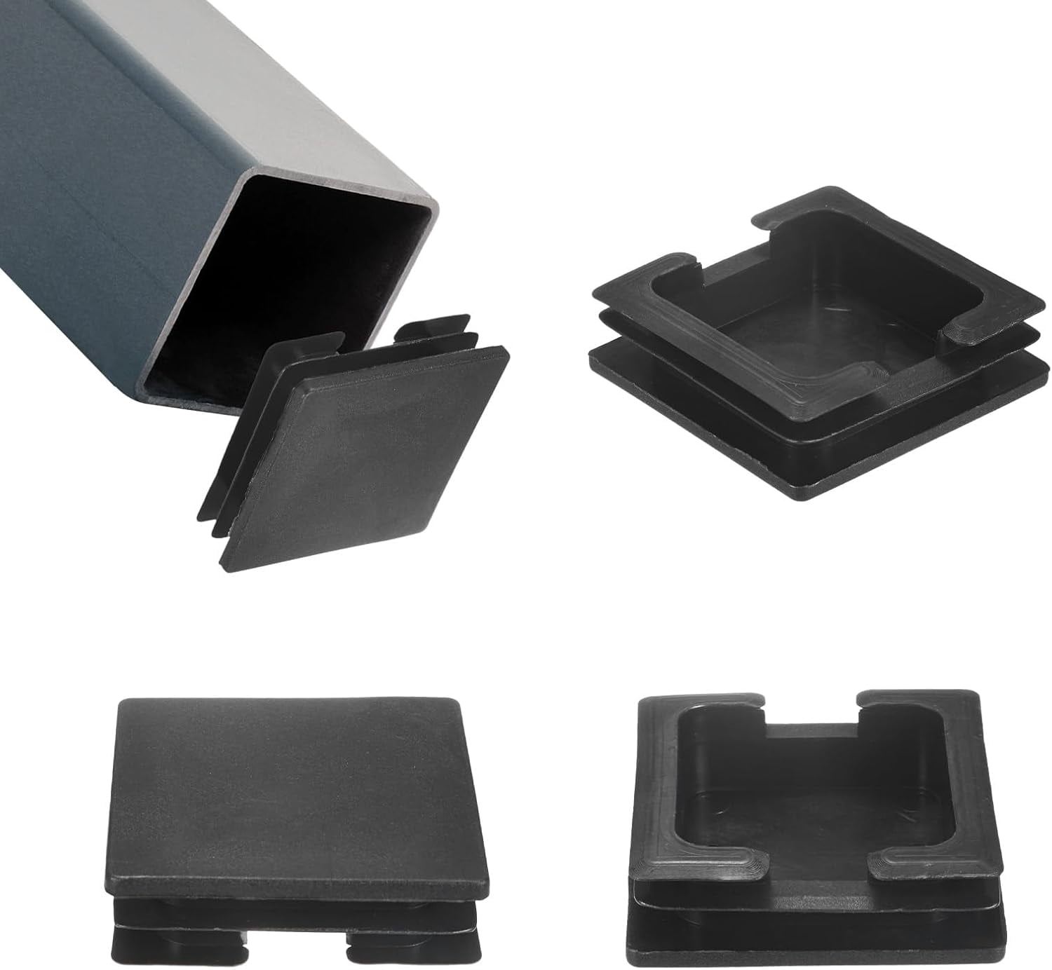4-Pack Tubing End Caps, 3 x Inch Plastic Square Hole Plugs Inserts for ...