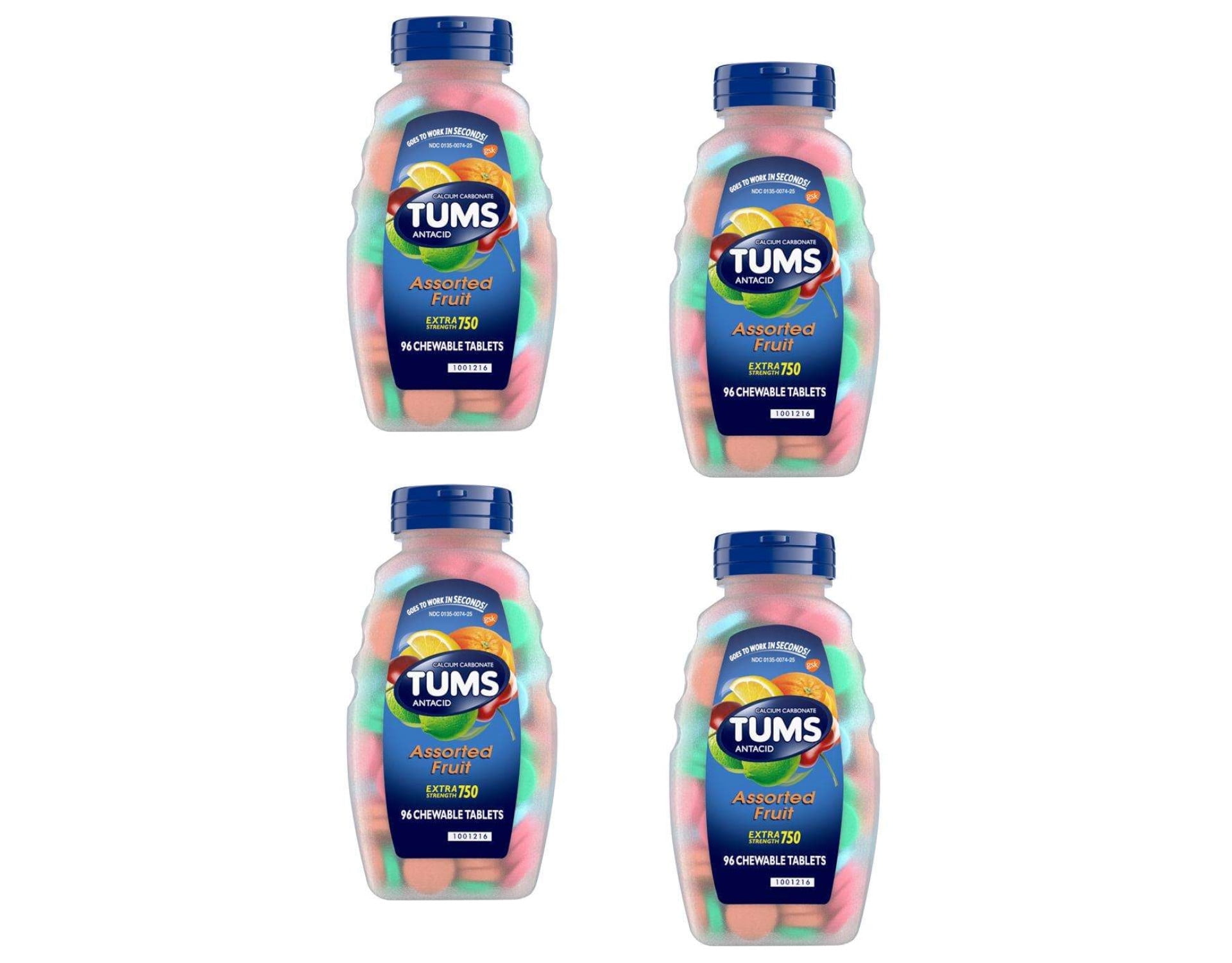 4 Pack - Tums Extra Strength Heartburn Relief Chewable Antacid Tablets ...