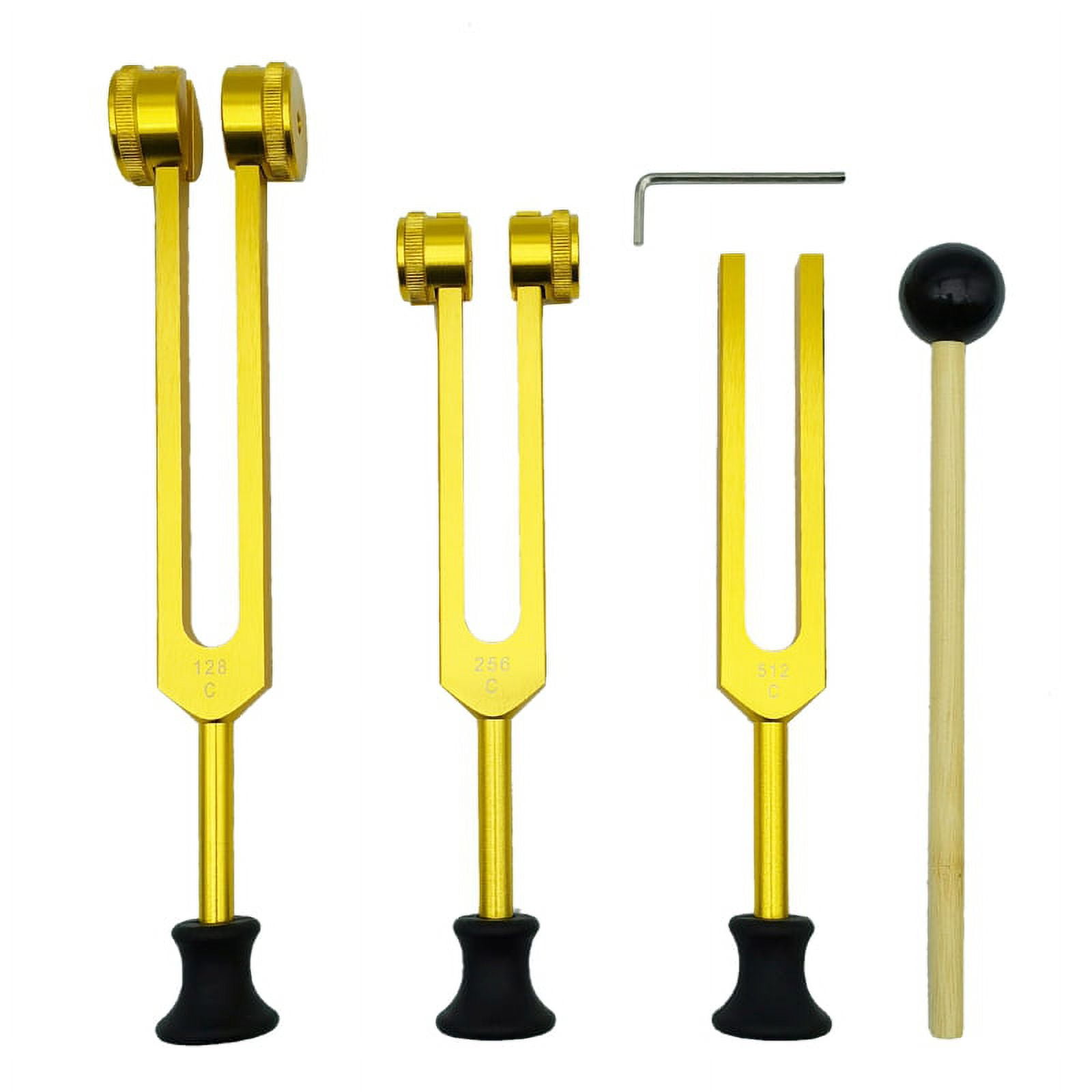 4 Pack Tuning Fork Set(128Hz, 256Hz, 512Hz)with Hammer for Sound Vibration Tool with Base,Gold ...