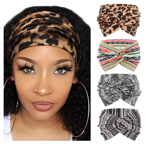 4 Pack Turban Headbands for Women Wide Vintage Head Wraps Knotted Cute ...