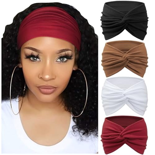 4 Pack Turban Headbands for Women Wide Vintage Head Wraps Knotted Cute ...
