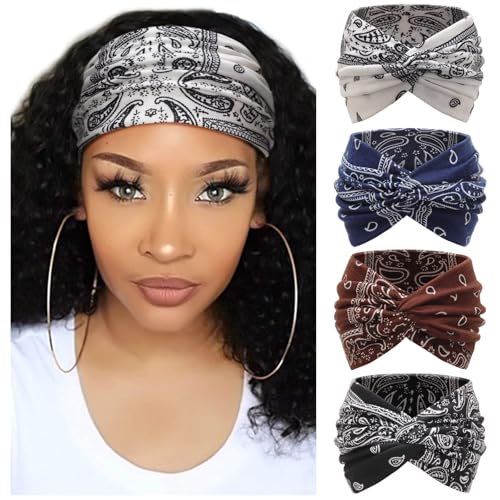4 Pack Turban Headbands for Women Wide Vintage Head Wraps Knotted Cute ...