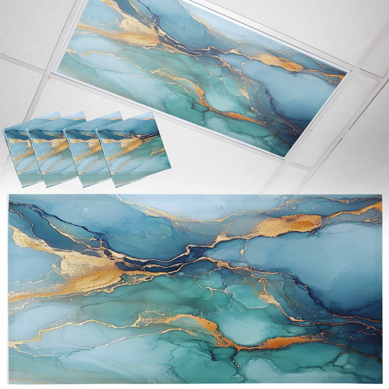 4 Pack Turquoise Gold Marble Fluorescent Light Covers for Ceiling ...