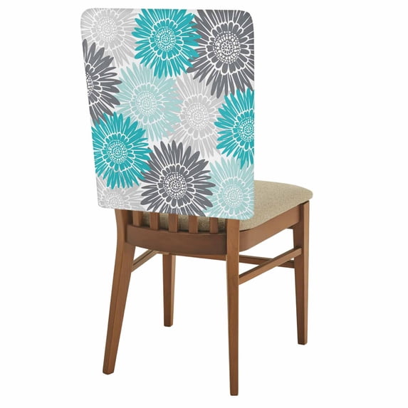 4 Pack Turquoise Gray Sunflowers Chair Back Covers Abstract Blooming ...