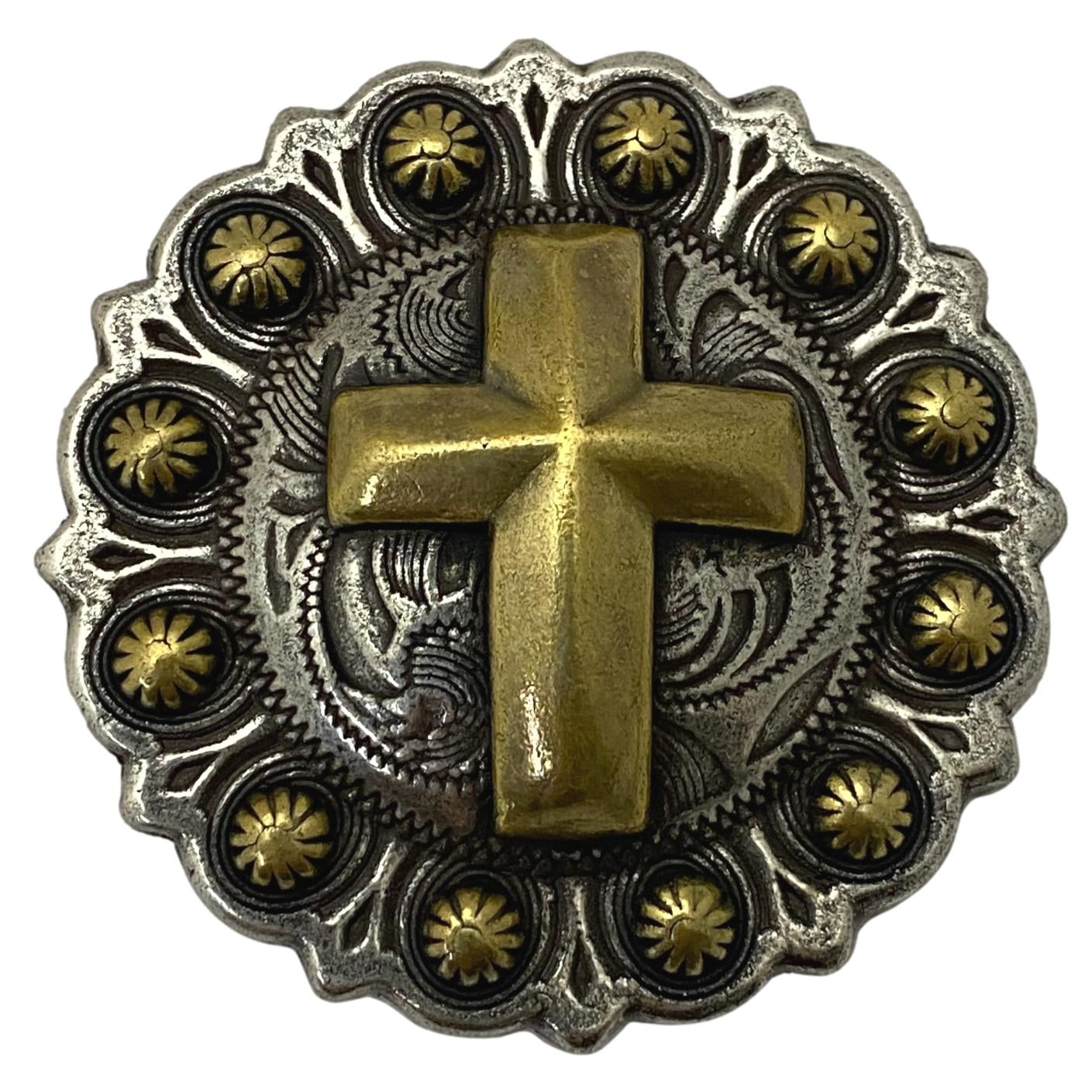4 Pack Two Toned Christian Cross Berry Gold Screw Back Concho - 1 3/4 ...