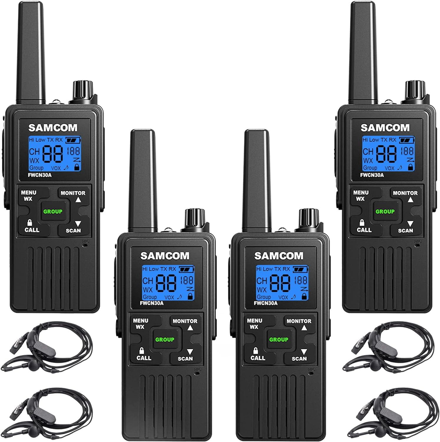 4 Pack Two Way Radios Long Range Rechargeable Walkie-Talkies for Adults ...