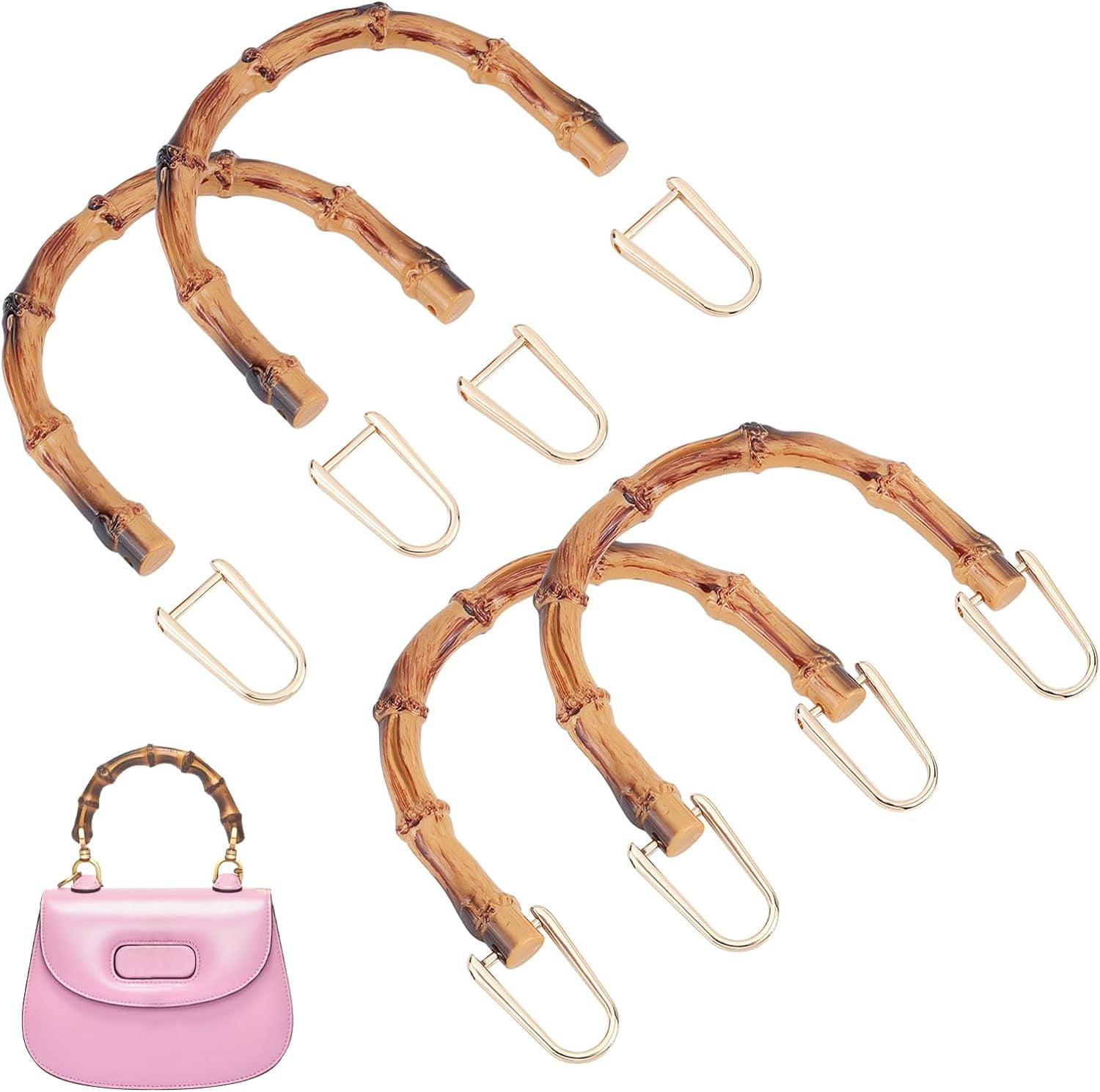 4 Pack U-Shaped Bamboo Purse Handles Replacement 5 Inch Imitation ...