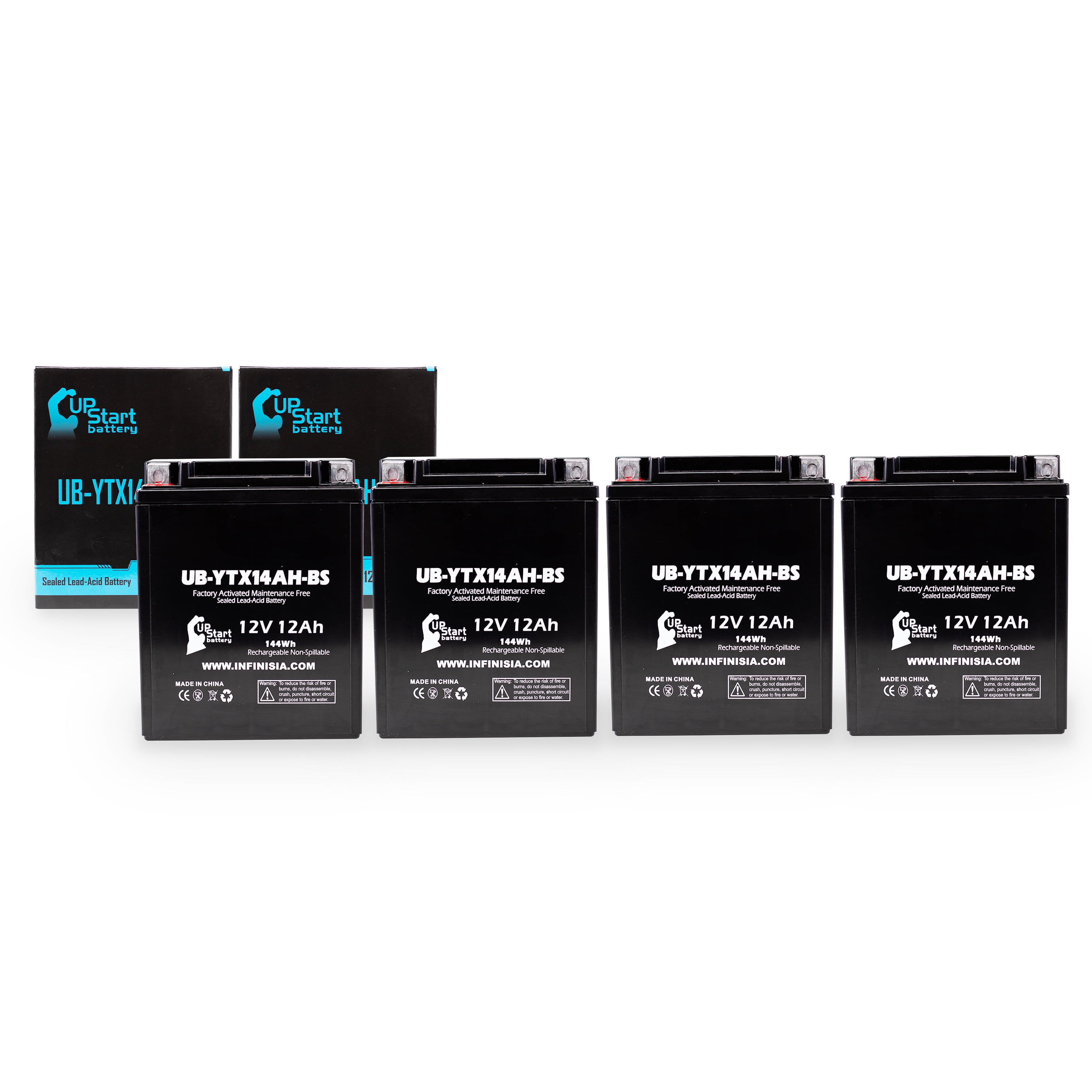 4-Pack UB-YTX14AH-BS Battery Replacement for 1998 Kawasaki KLF300-B ...