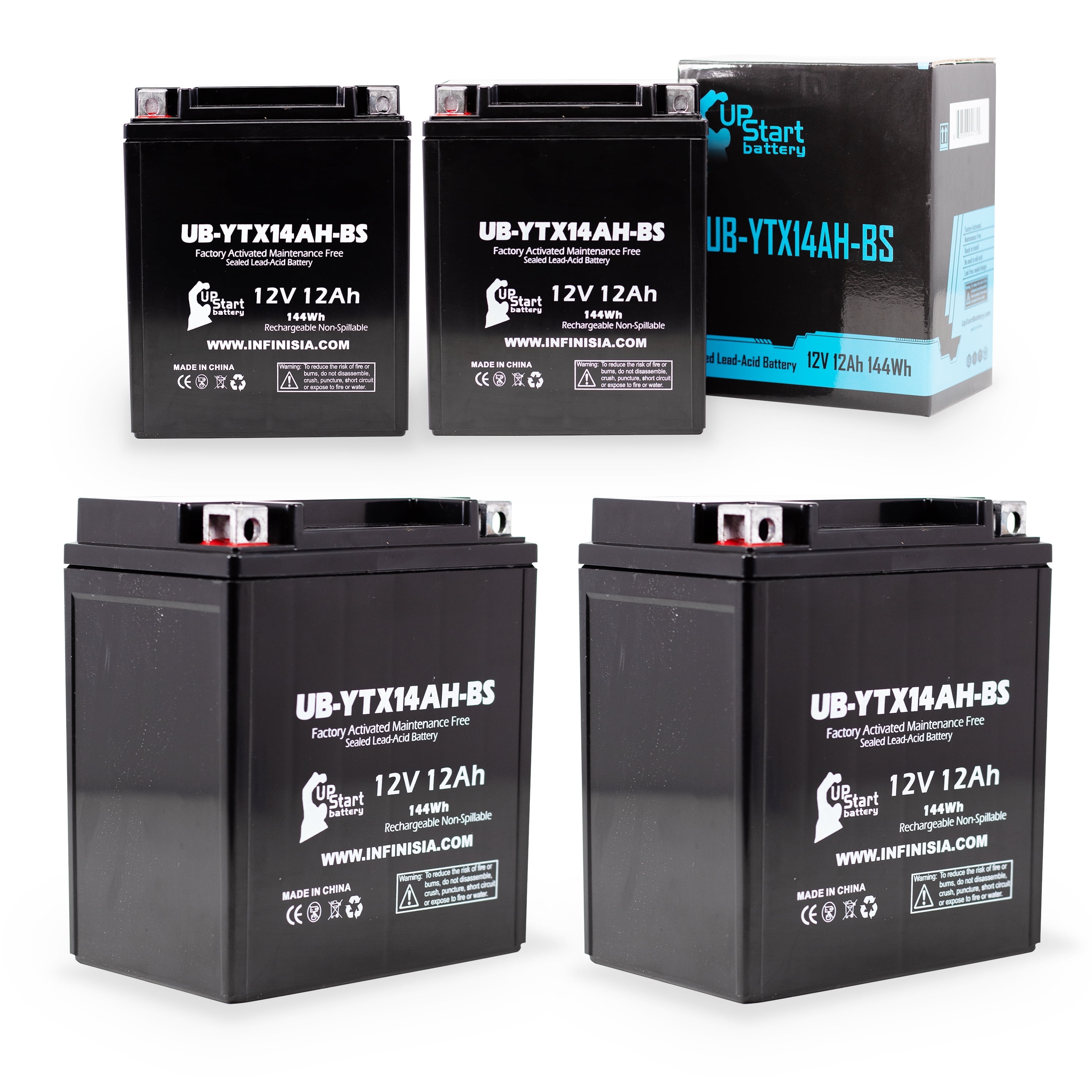 4-Pack UB-YTX14AH-BS Battery Replacement for 2000 Suzuki LT-F250F ...