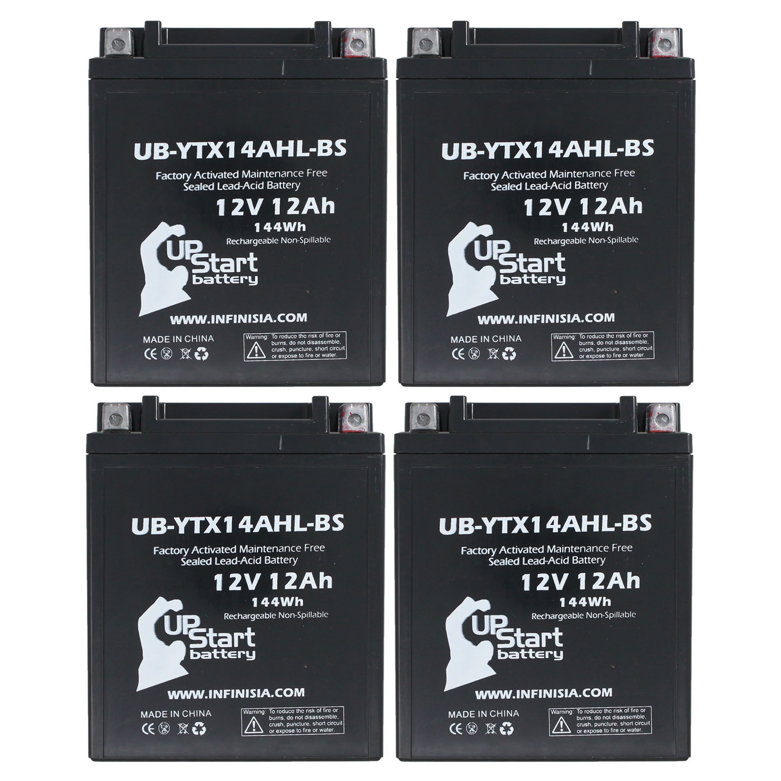 4-Pack UB-YTX14AHL-BS Battery Replacement for 1999 Kawasaki VN750-A ...
