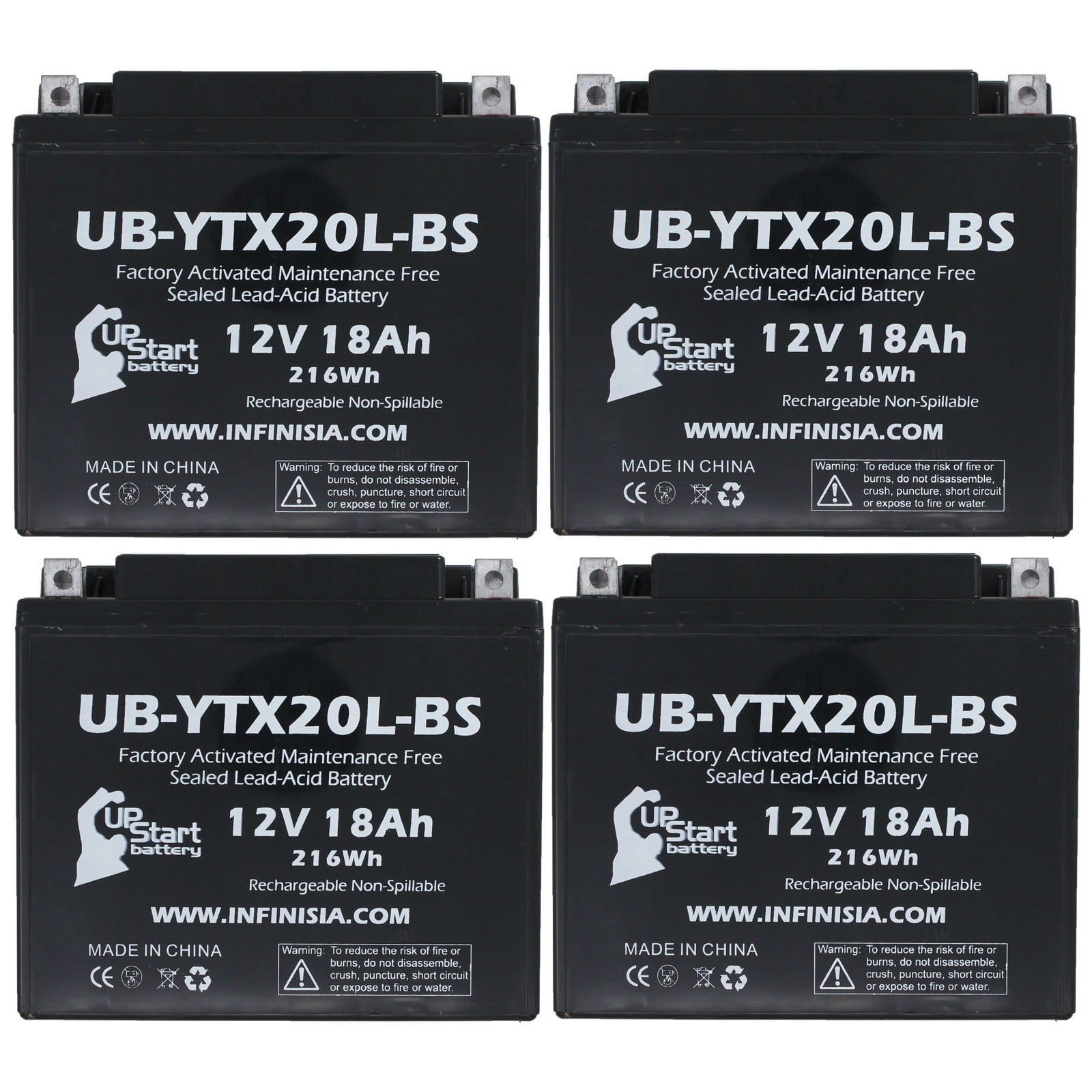 4-Pack UB-YTX20L-BS Battery Replacement for 2001 Victory V92C, DC ...