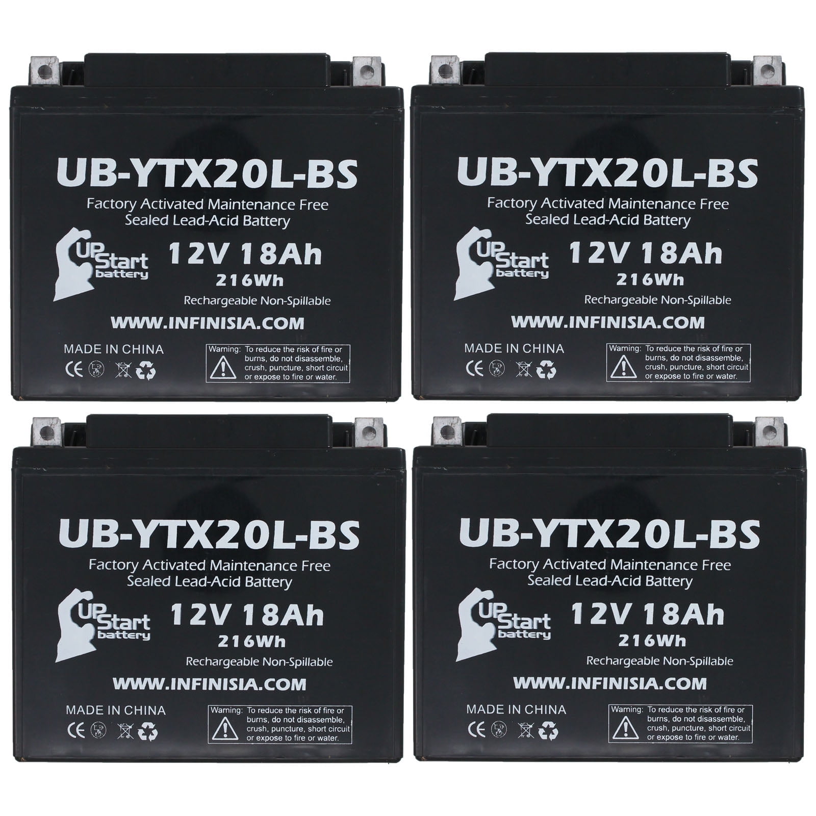 4-Pack UB-YTX20L-BS Battery Replacement for 2004 Kawasaki ZG1000-A ...