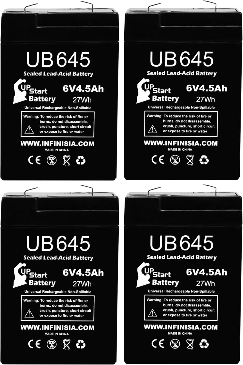 4-Pack UB645 6V 4.5AH Battery for 3FM4 JM-6M4.5AC 6V4.5Ah/20Hr ...