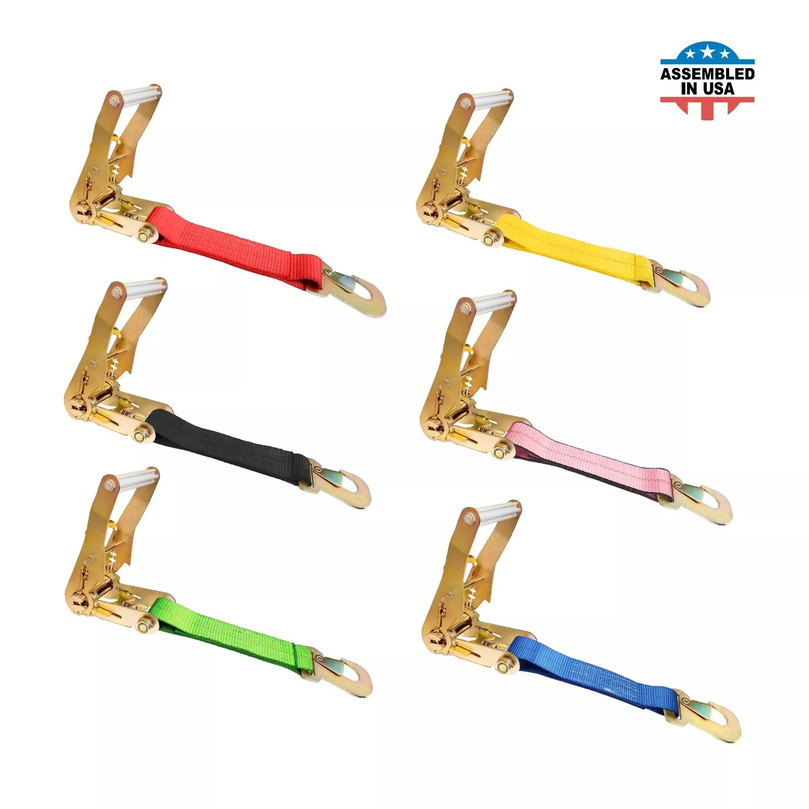 4 Pack USA Heavy Duty 2" Ratchet Tie Down Replacement Short Fixed End ...