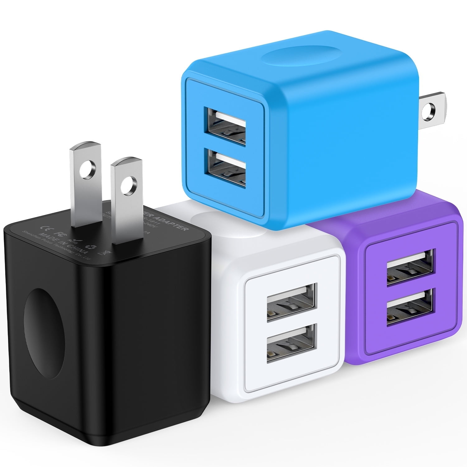 4-Pack USB Wall Charger, FiveBox 2.1A Dual USB Port Wall Power Plug ...