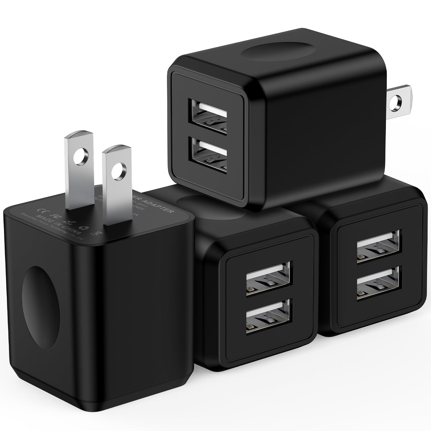 4-Pack USB Wall Charger, FiveBox 2.1A Dual USB Port Wall Power Plug ...