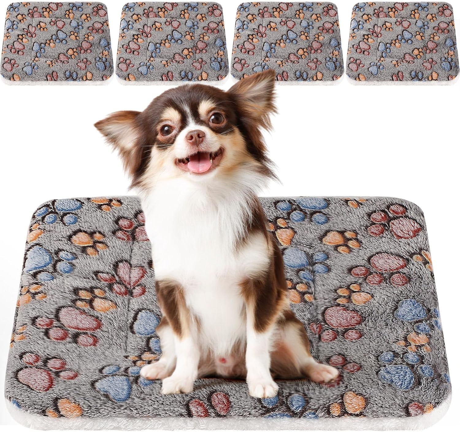 4 Pack Ultra Soft Dog Cat Bed Mat with Cute Prints Reversible Fleece ...