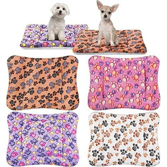4 Pack Ultra Soft Dog Cat Bed Mat with Cute Prints Reversible Fleece ...