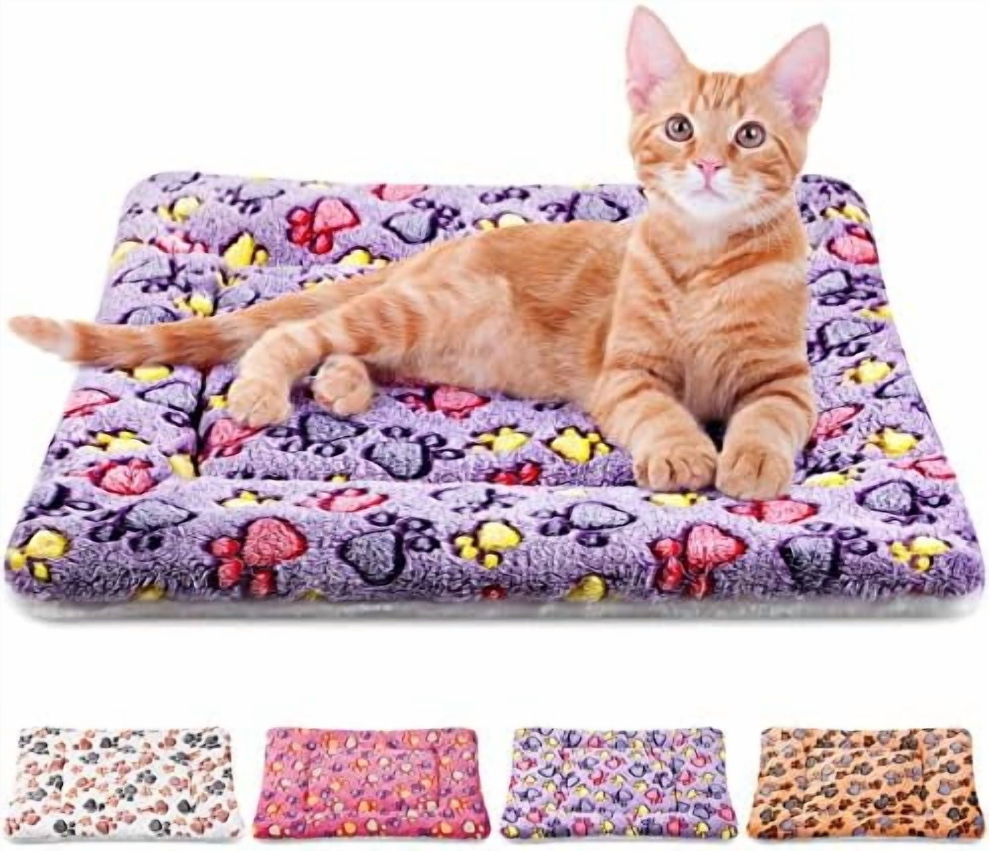 4 Pack Ultra Soft Dog Cat Bed Mat with Cute Prints Reversible Fleece ...