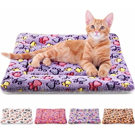 4 Pack Ultra Soft Dog Cat Bed Mat with Cute Prints Reversible Fleece ...