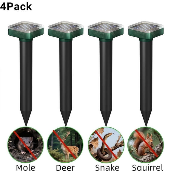4 Pack Ultrasonic Solar Pest Repeller, Outdoor Sonic Vibration Stake ...