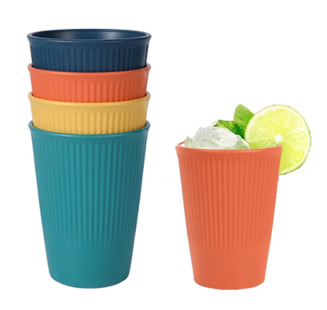 4 Pack Unbreakable Wheat Straw Cups, 12oz Reusable Plastic Cups ...