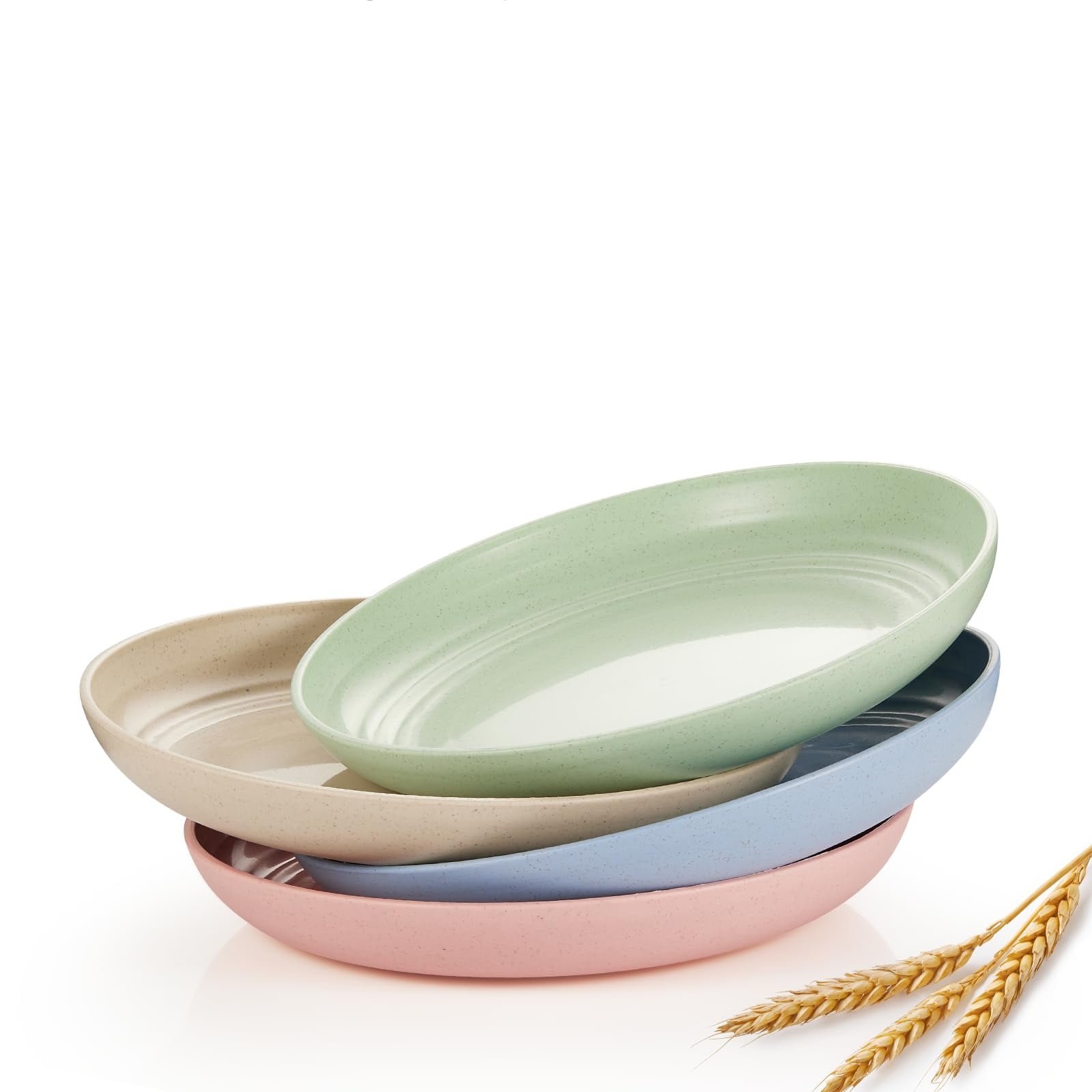 4 Pack Unbreakable Wheat Straw Plates, 7.87" Deep Dinner Plates ...