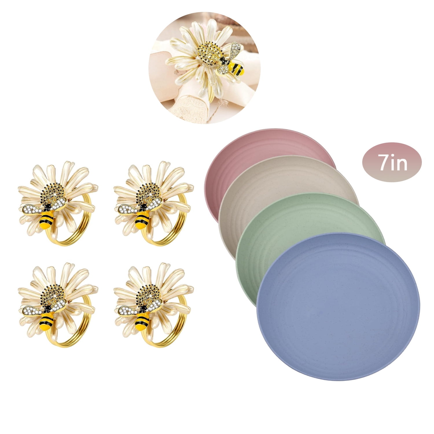 4 Pack Unbreakable Wheat Straw Plates, Reusable Dinner Dishes with 4Pcs ...