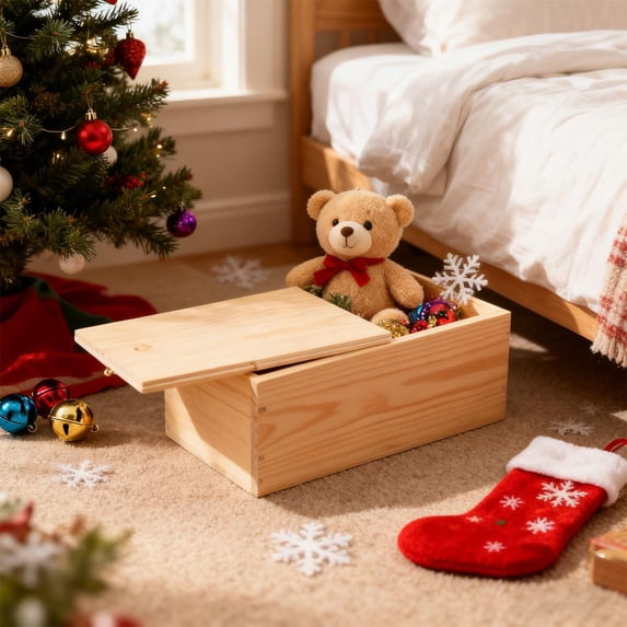 4 Pack Unfinished Wood Storage Box with Slide Lid Blank Natural Wood ...