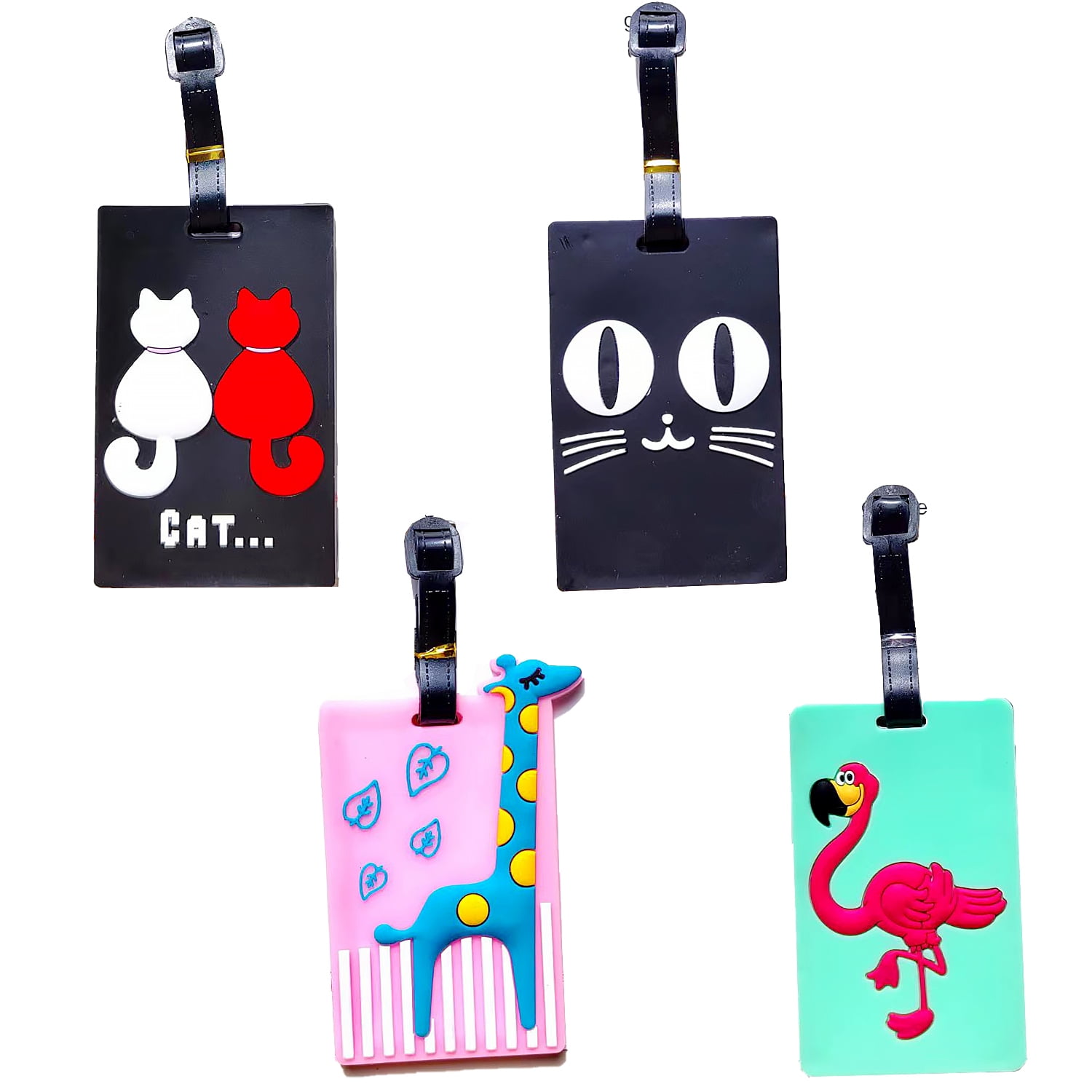 4 Pack Unique Cute Funny Luggage Tags, PVC Travel Baggage Bag Tags ...