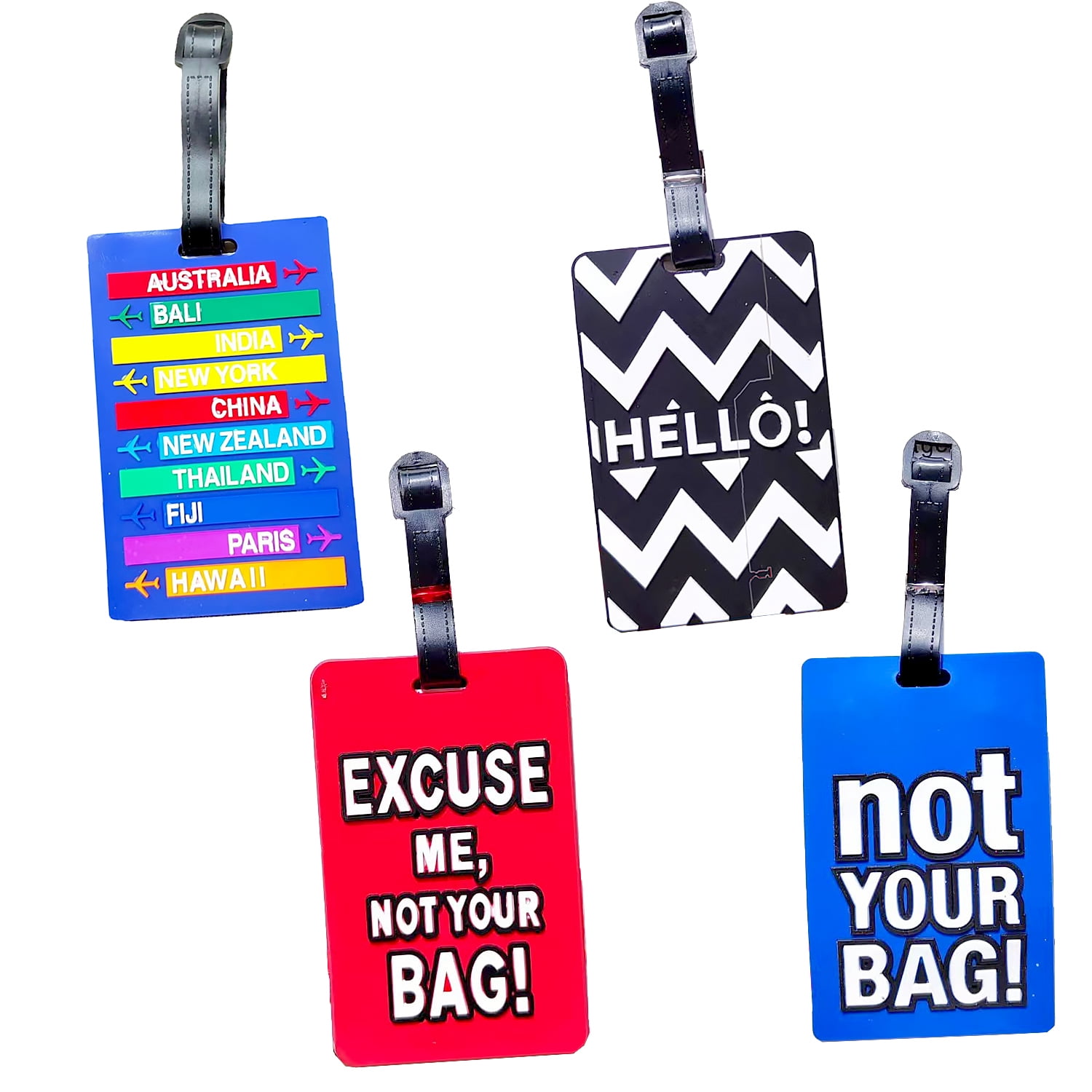 4 Pack Unique Cute Funny Luggage Tags, PVC Travel Baggage Bag Tags ...