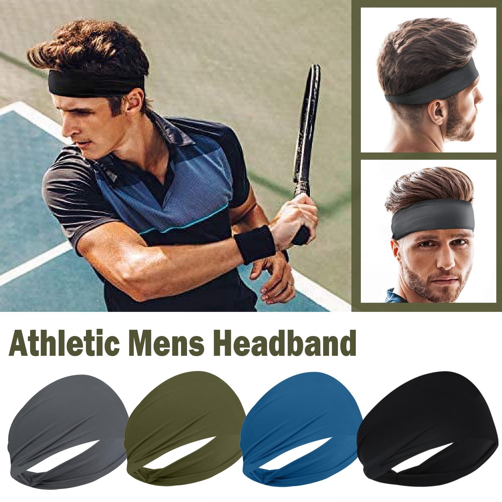 4-Pack Unisex Sweat Headbands, Moisture Wicking Terry Cloth for Men ...