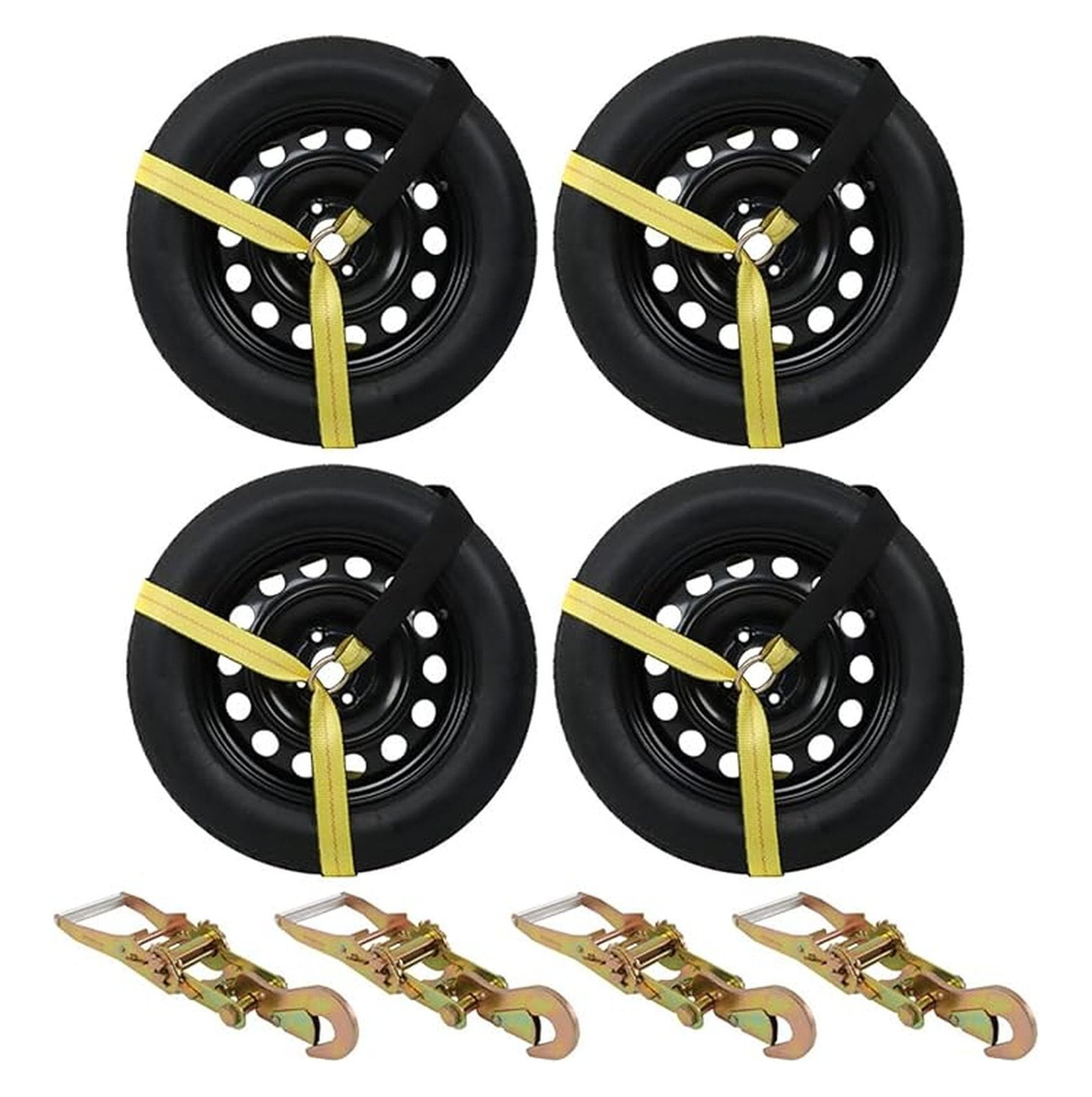 4 Pack Universal Yellow Tie Down with Snap Anchors Lasso Style Wheel ...