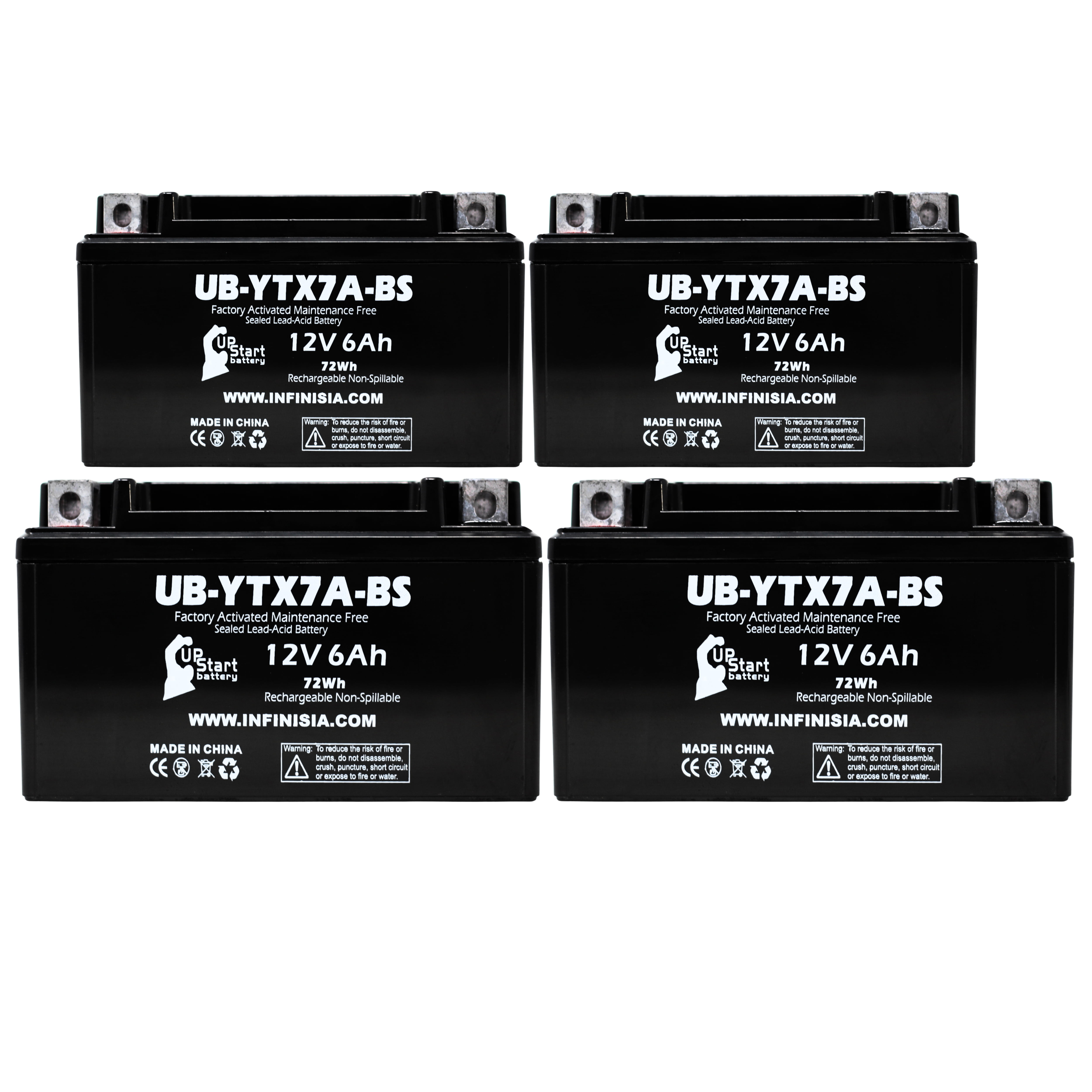 4-Pack UpStart Battery UB-YTX7A-BS Replacement for Kasea Skyhawk 250 ...