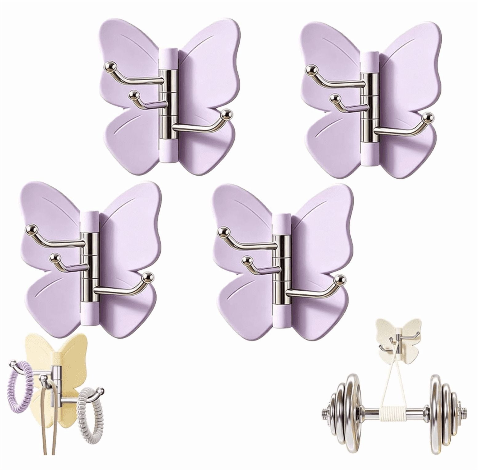 4 Pack Upgrade Rotating Butterfly Adhesive Wall Hooks, 270° Swivel 3 ...