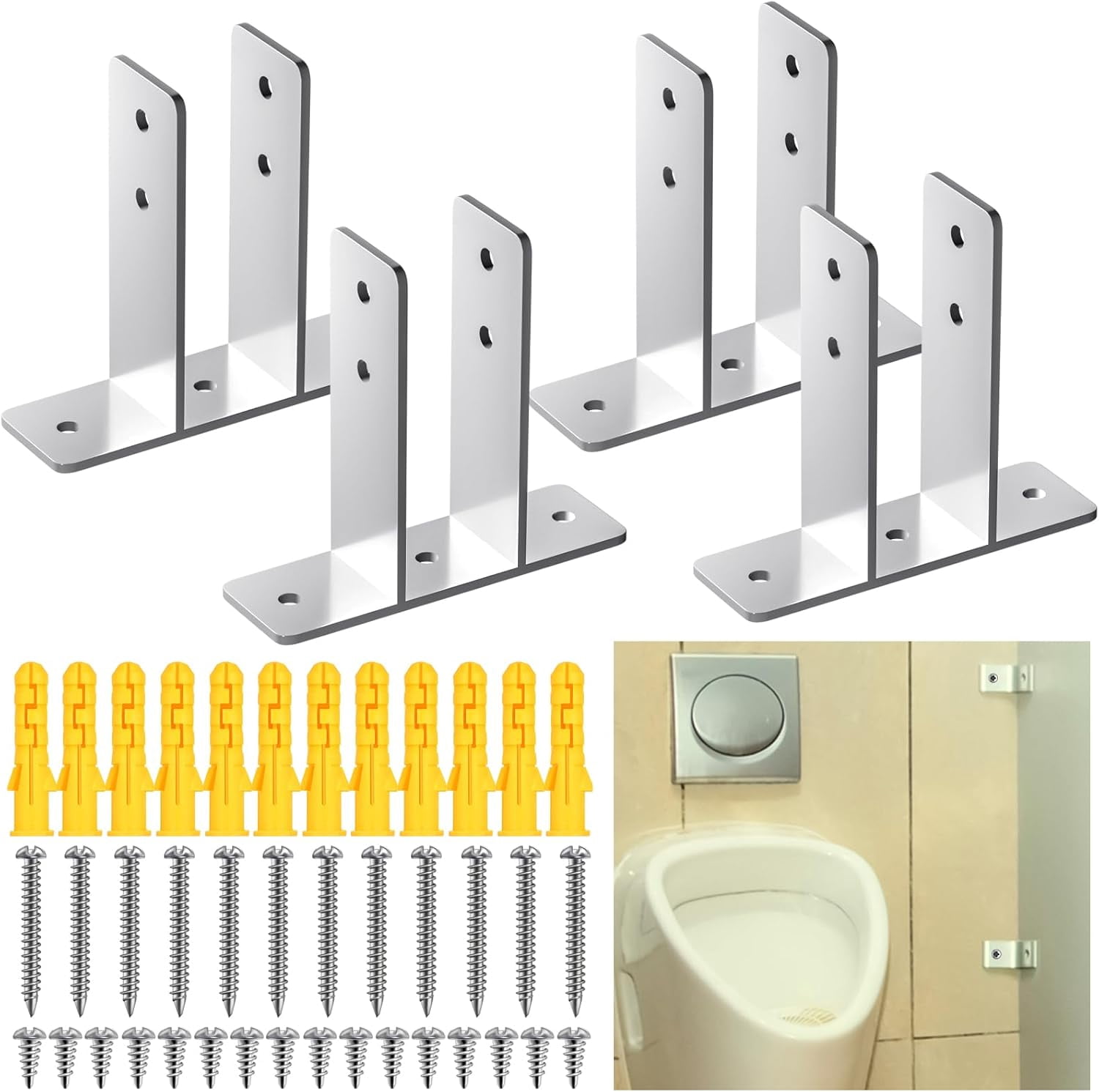 4 Pack Urinal Screen Polished Chrome 2-Ear Urinal Screen Brackets for 1 ...