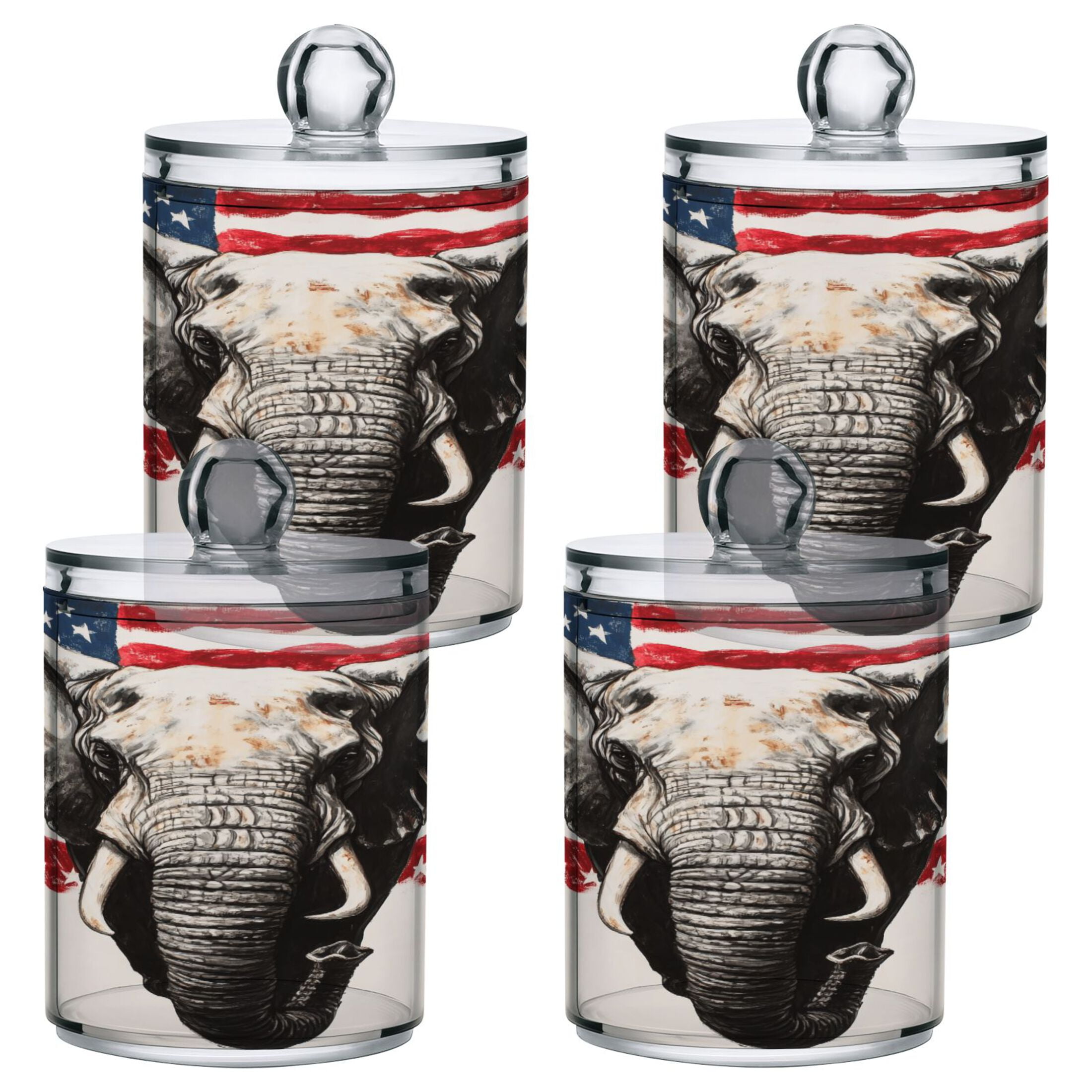 4 Pack Us Flag and Elephant Qtip Holder Dispenser Clear Plastic Storage ...
