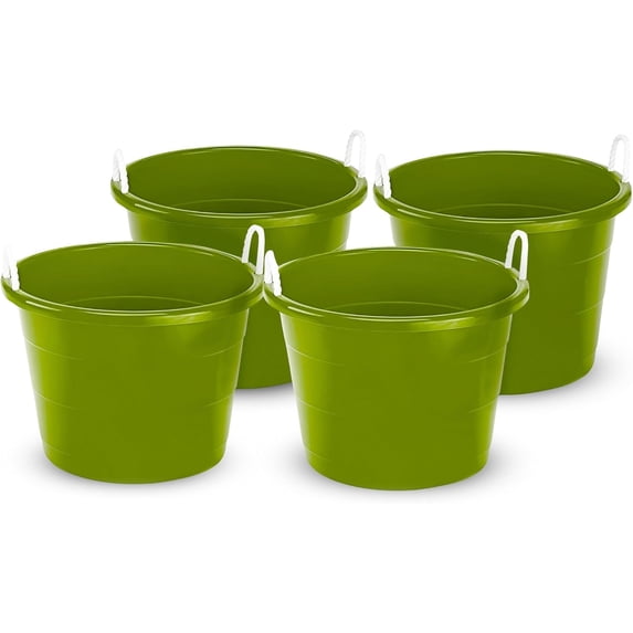 4-Pack Utility Tub, Large Plastic Storage Bucket with Rope Handles, 17 ...