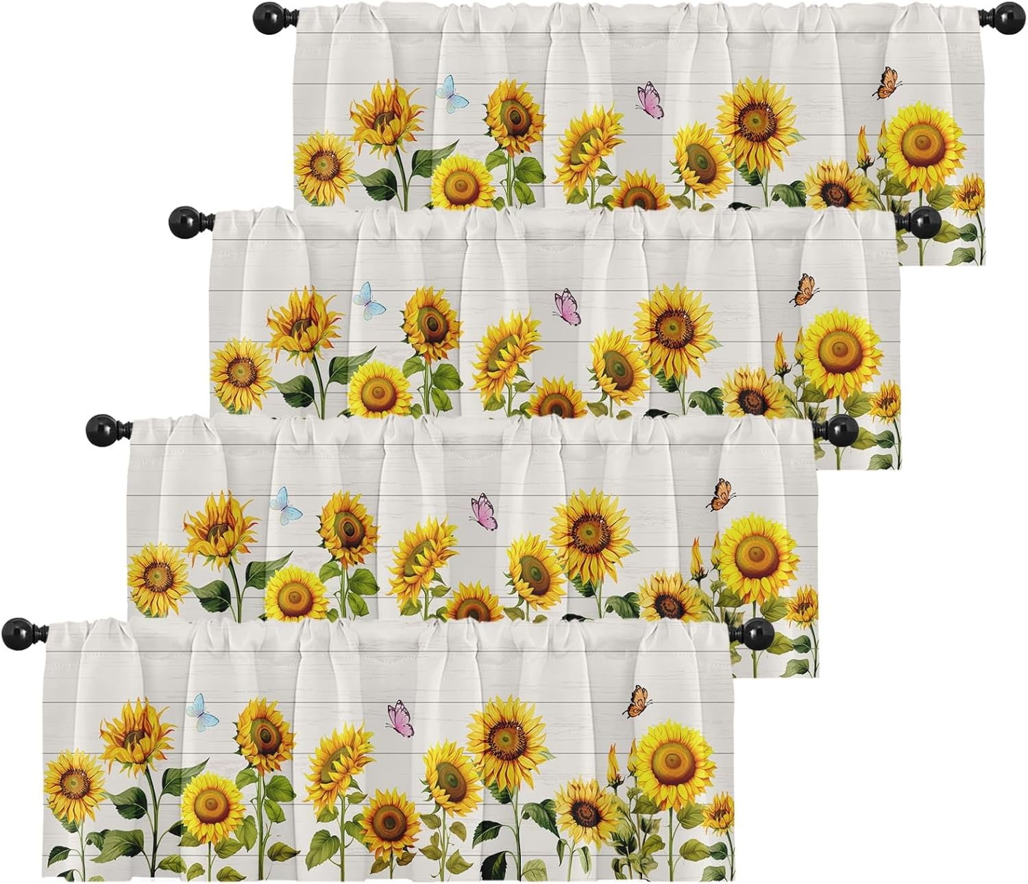 4 Pack Valances Window Treatments, Farmhouse Sunflower Spring Summer ...