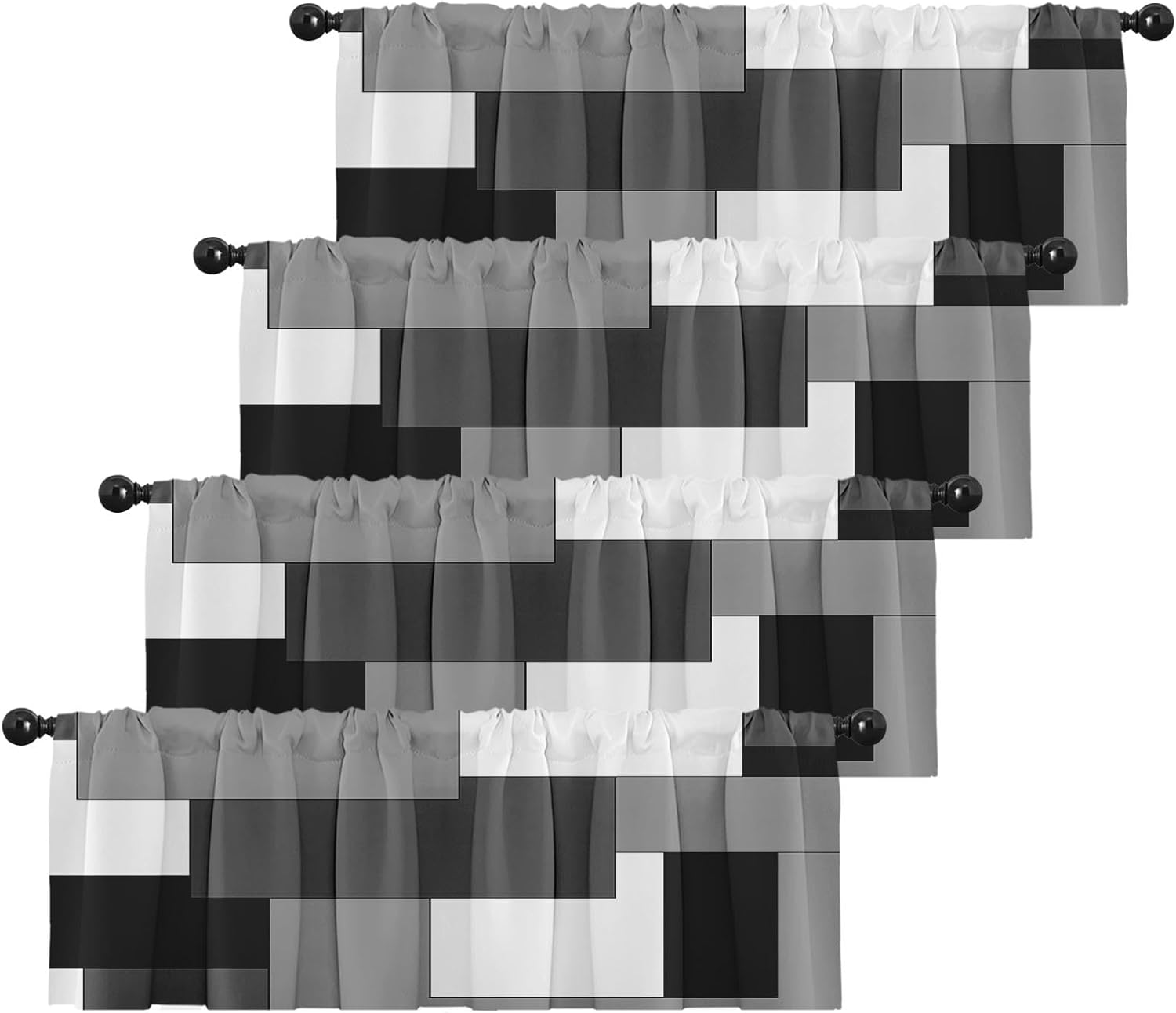 4 Pack Valances Window Treatments, Gray and Black Geometry Abstract ...