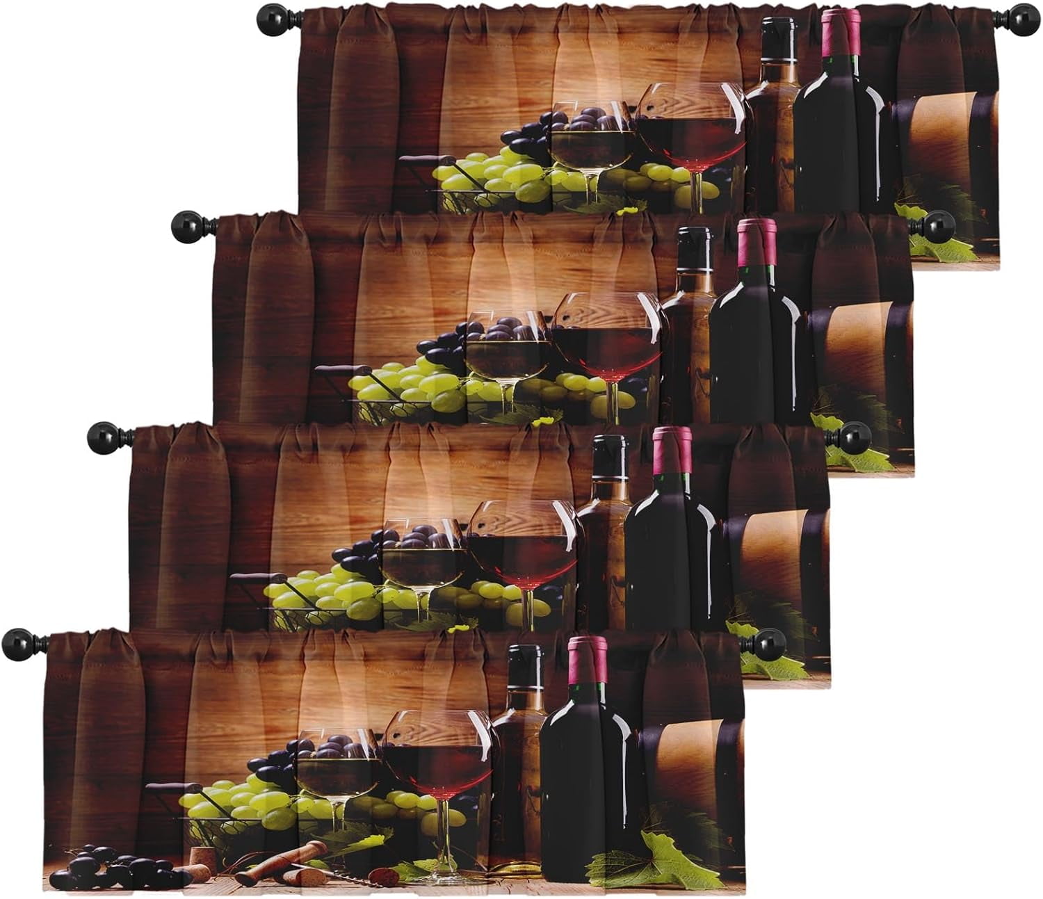 4 Pack Valances Window Treatments, Red Wine and Grapes Blackout Black ...
