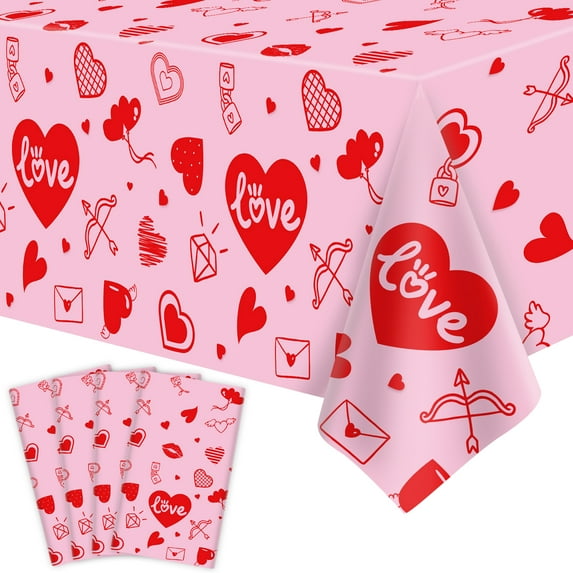 4 Pack Valentine's Day Tablecloth Valentine Love Heart Tablecloth ...