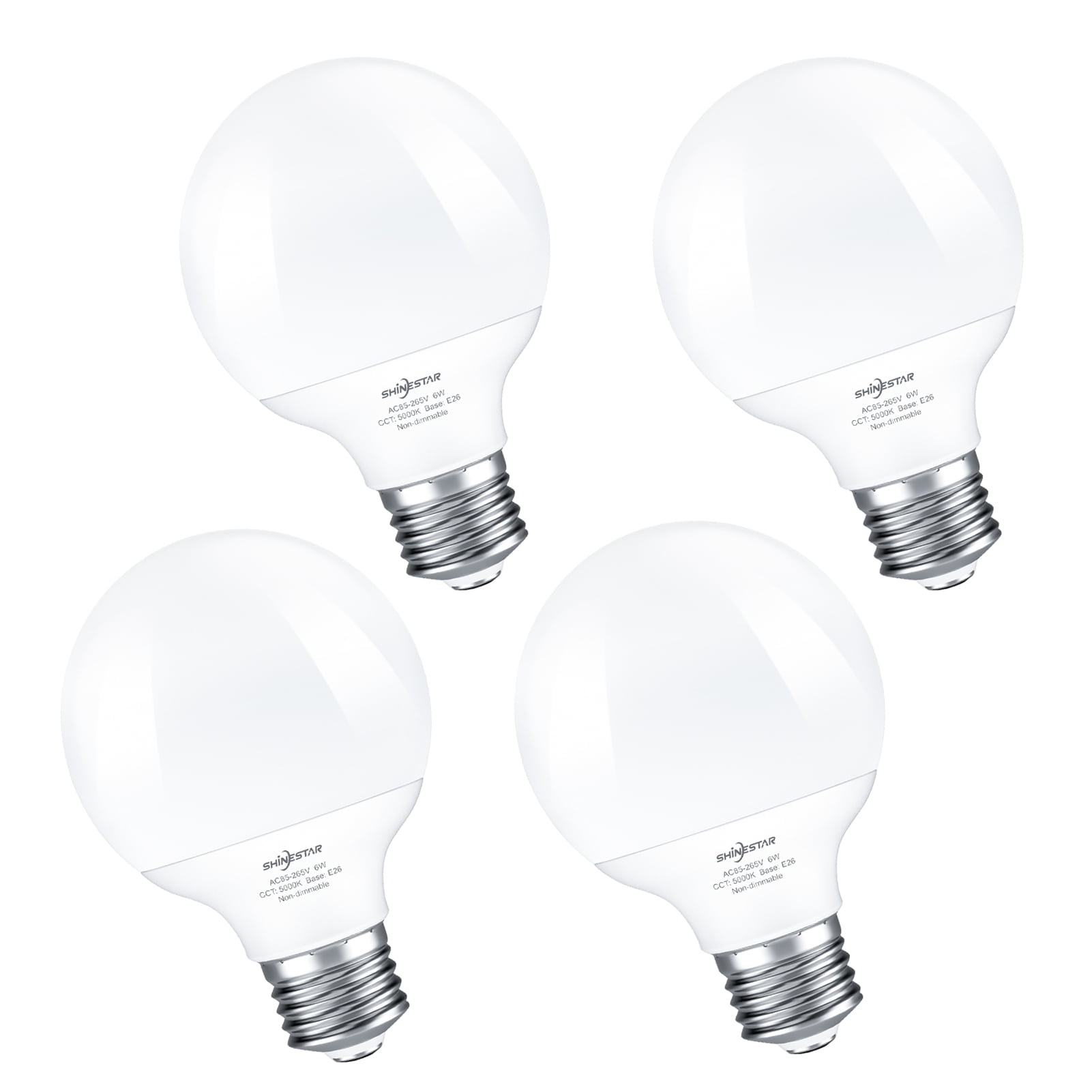 4-Pack LED Vanity Light Bulbs, 60W, G25, Warm White 2700K, Non-dimmable ...