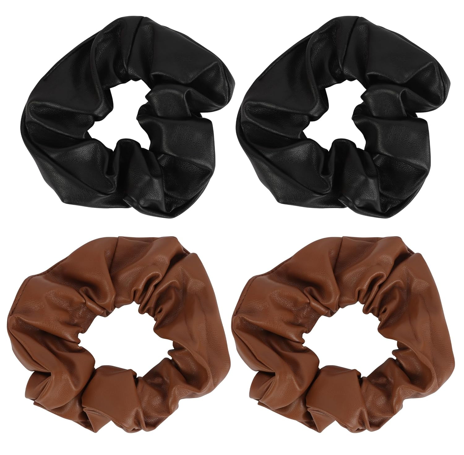 Motique Accessories 4 Pack Vegan Leather Scrunchies for Women Hair ...