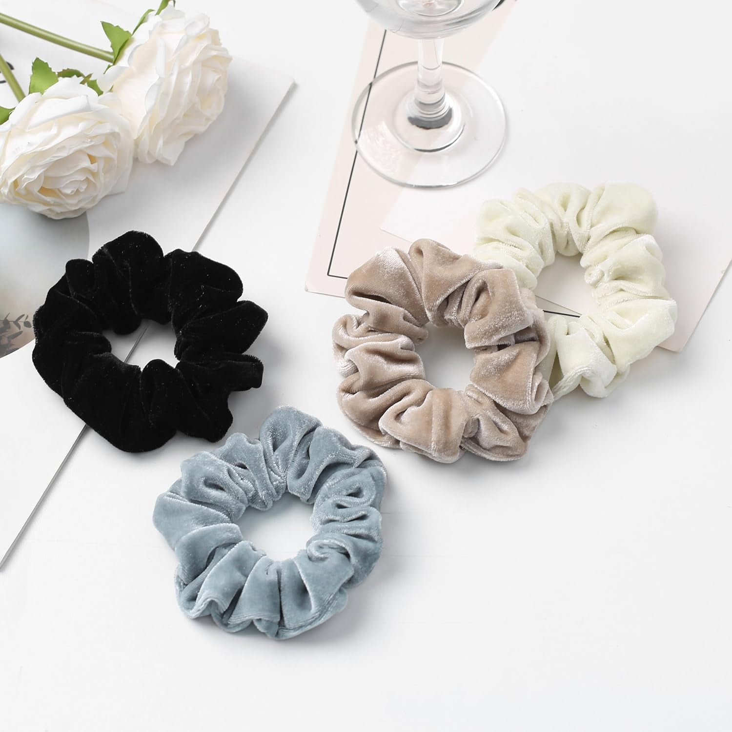 4 Pack Velet Scrunchies Hair Ties for Women, No Damage Scrunchy ...