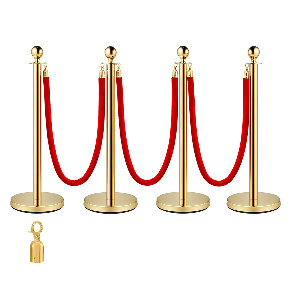 4 Pack Velvet Ropes and Posts, 3 Red Velvet Rope 5 ft, Crowd Control ...