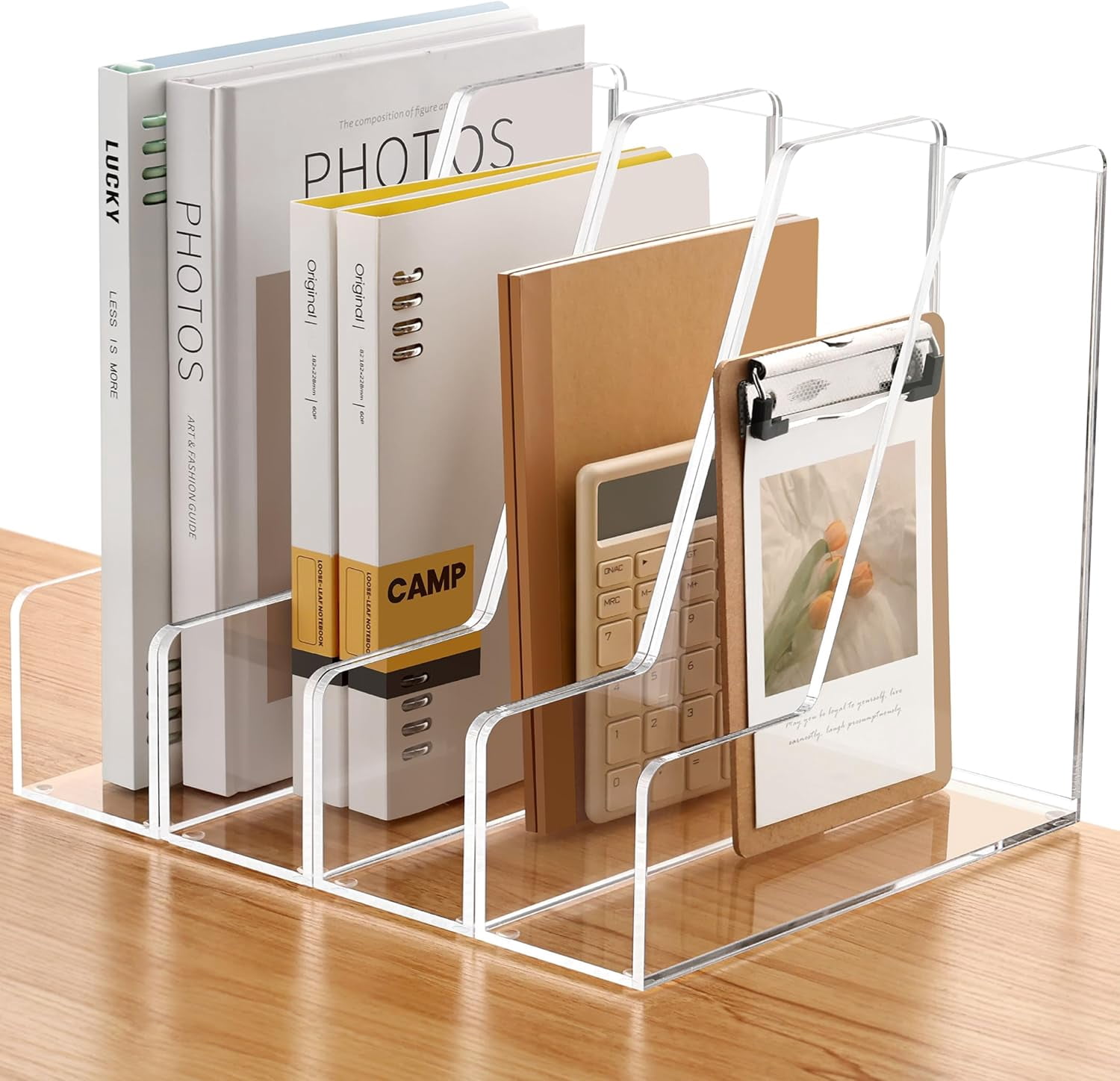 4 Pack Vertical File Holder, Acrylic Desk Organizer Magazine File ...