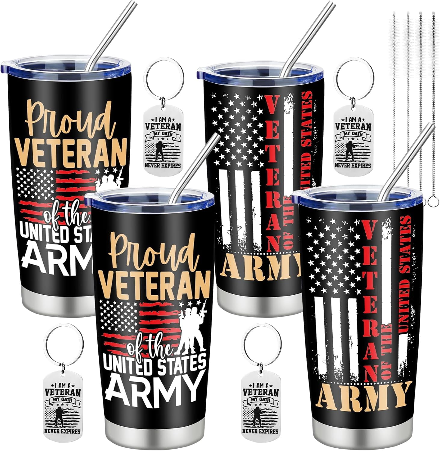 4 Pack Veteran Christmas Gifts Bulk for Men American Flag Tumbler ...