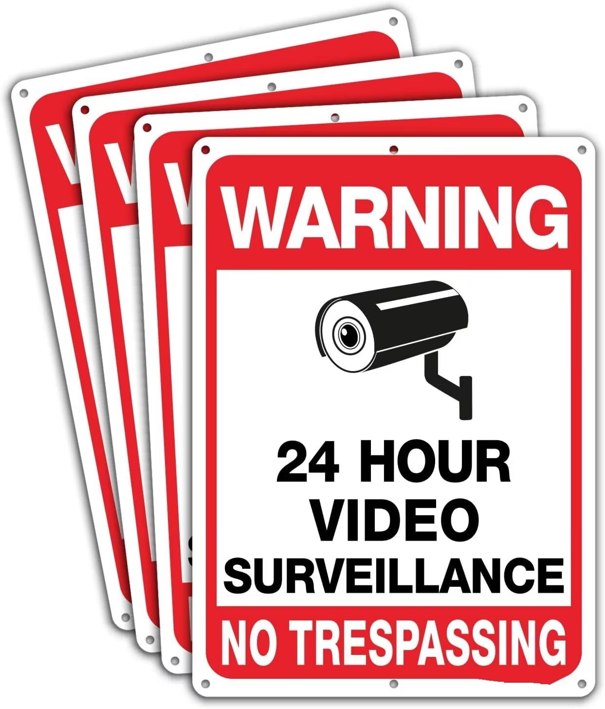 4-Pack Video Surveillance Sign, No Trespassing Metal Reflective Warning ...